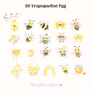 Cute Bee Watercolor Clipart Pack, Baby Bee Png, Honey Clipart, Bee ...
