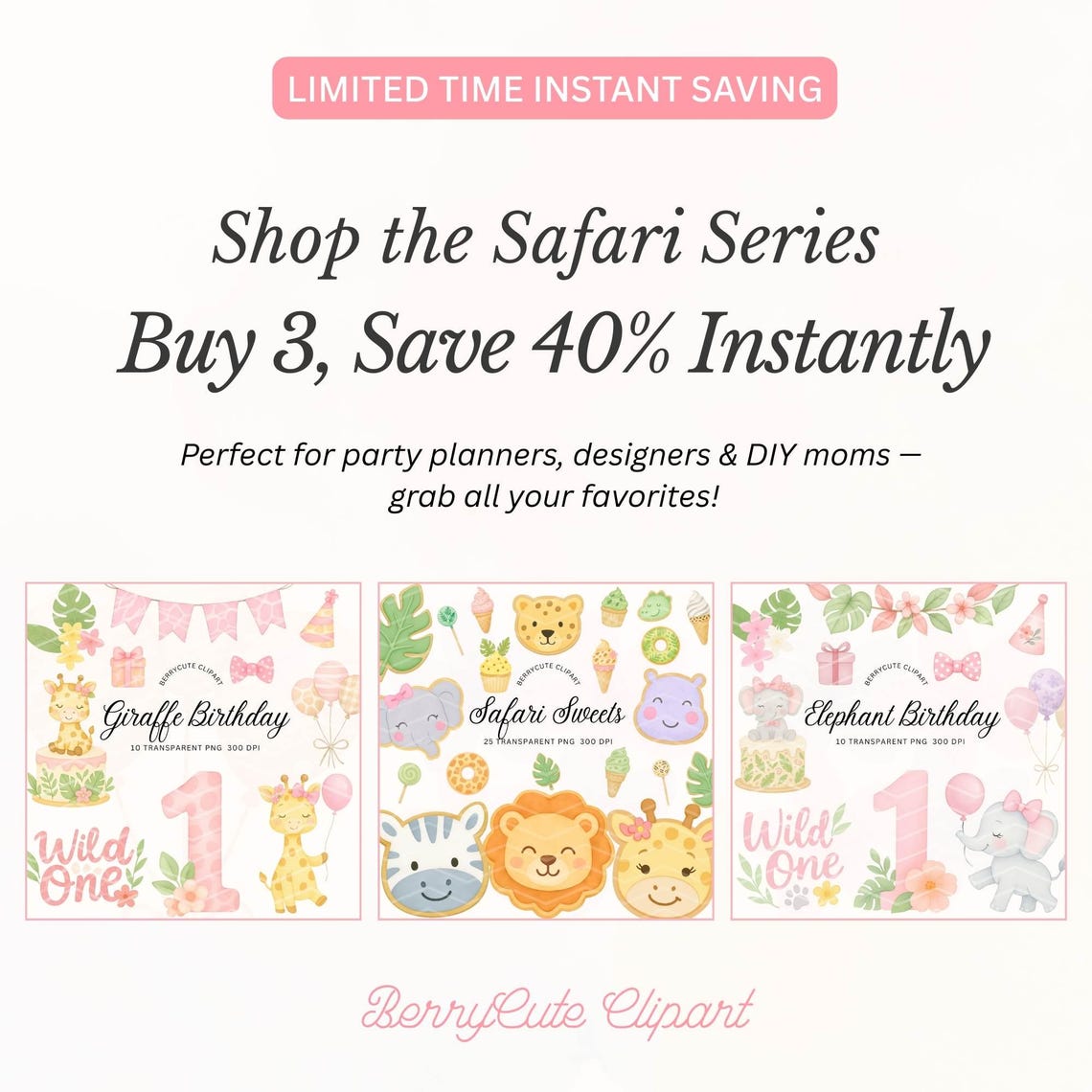 Safari Party Clipart, Animal Cookie Clipart, Safari Animals Clipart ...