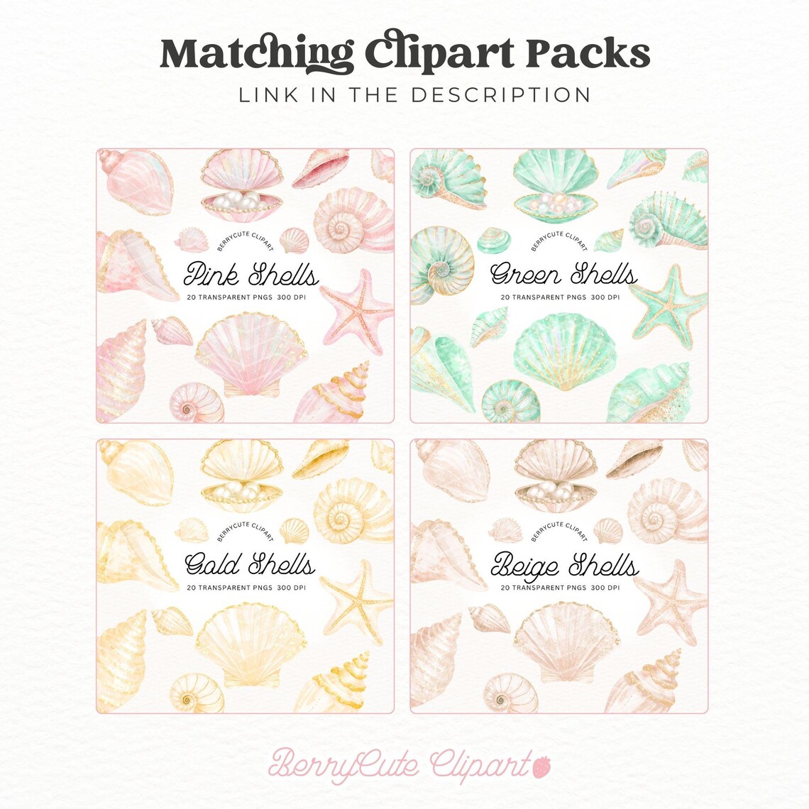 Pastel Seashell Clipart Pack, Iridescent Pink Mermaid Shells Png ...