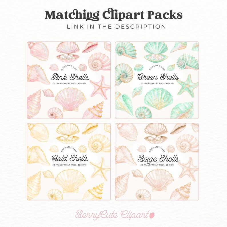 Pastel Seashell Clipart Pack, Iridescent Pink Mermaid Shells Png ...