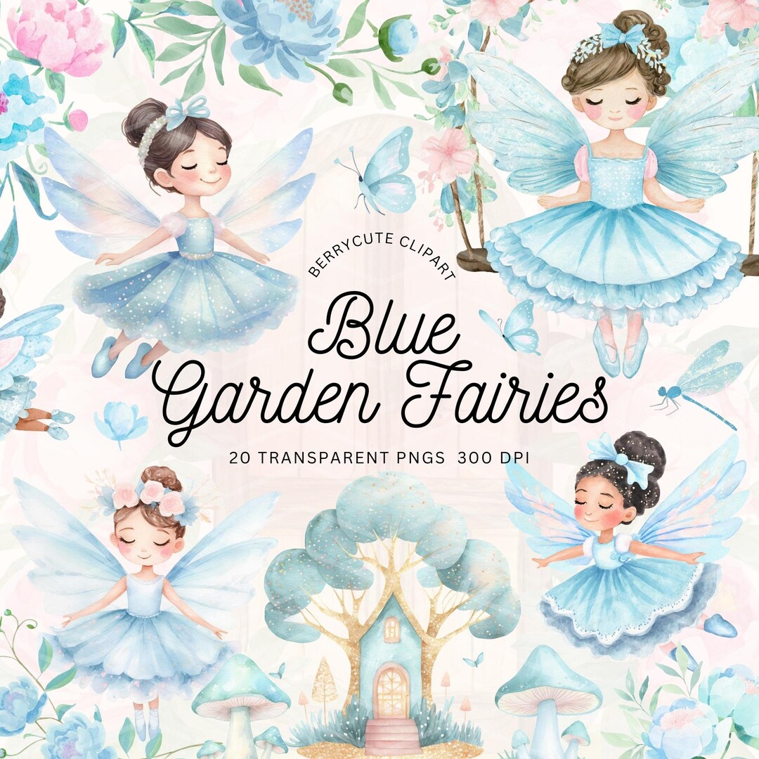 Watercolor Fairy Clipart, Blue Fairy Garden Clipart, Blue Fairy PNG ...