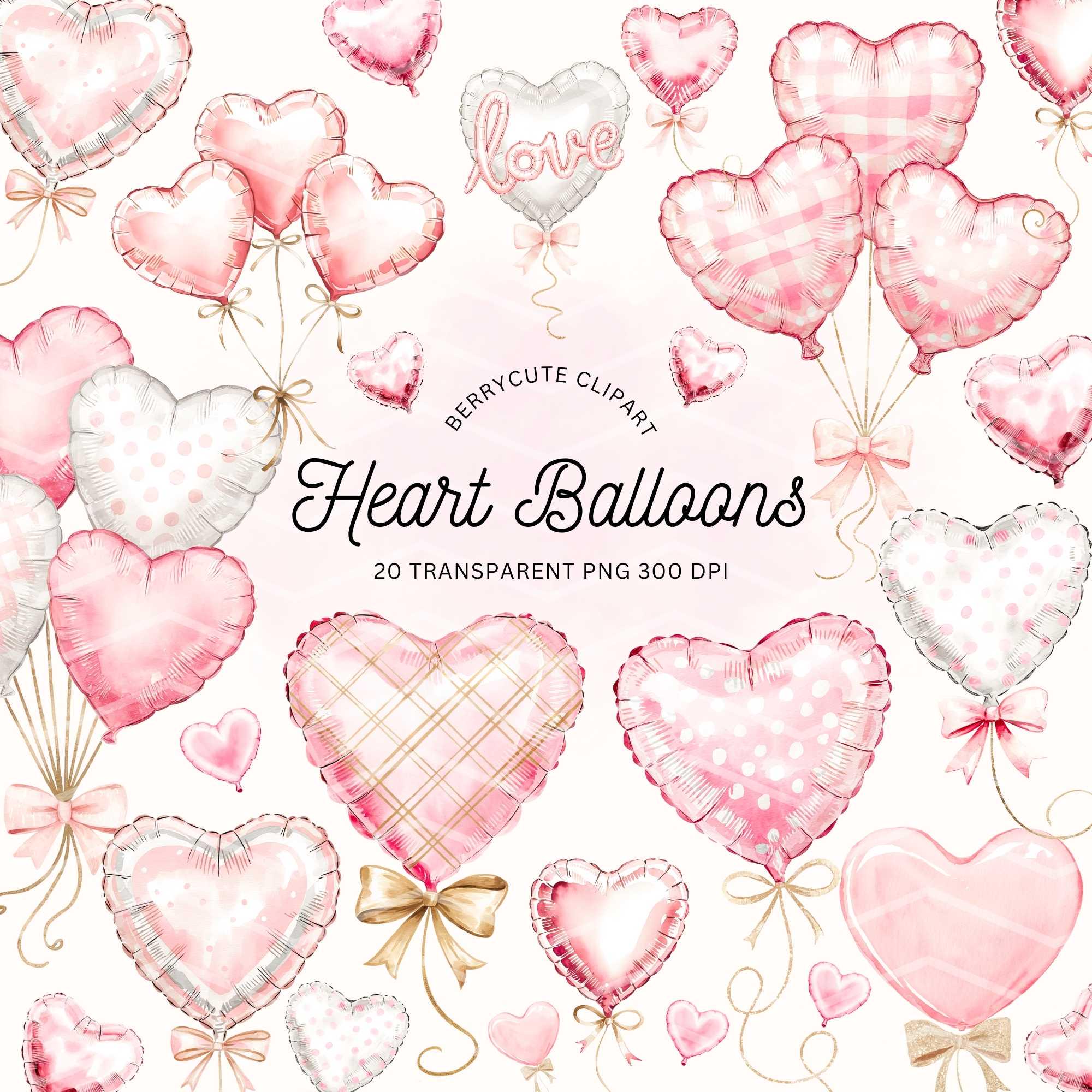 Heart Balloon Clipart: Pink Heart Balloons PNG, Cute Valentine Graphics ...