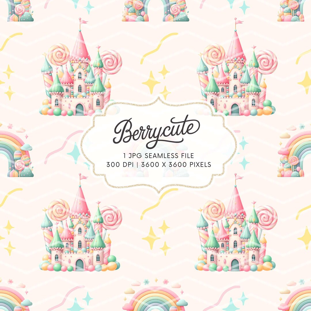 Pastel Candy Seamless Pattern, Candyland Seamless JPG, Candy Castle ...
