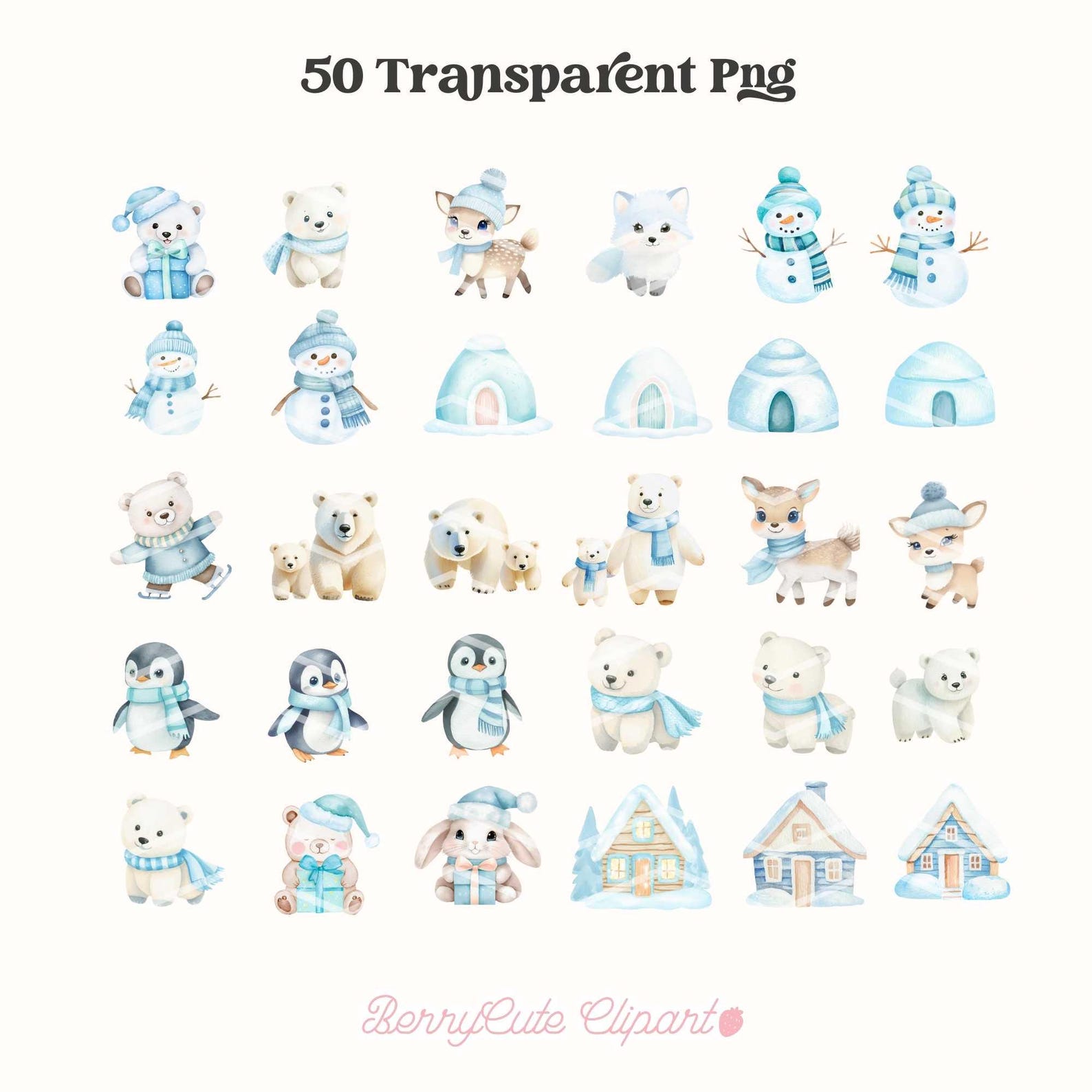 Winter Wonderland Clipart Bundle, Cozy Winter Clipart, Arctic Animal ...