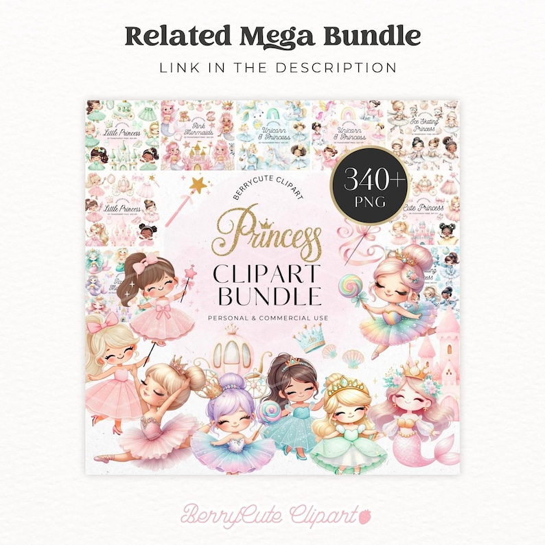 Little Princess Clipart Pack, Cute Princess Png, Green, Fairytale ...