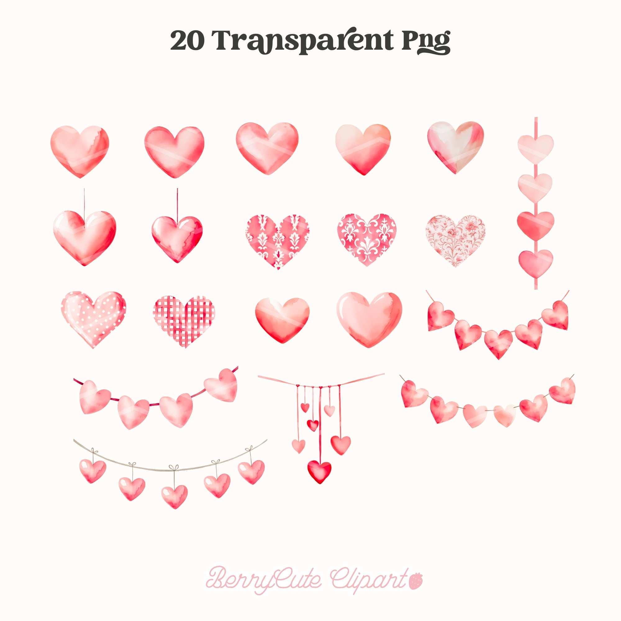 Watercolor Red Heart Clipart Pack, Valentine Heart Clipart, Hanging ...