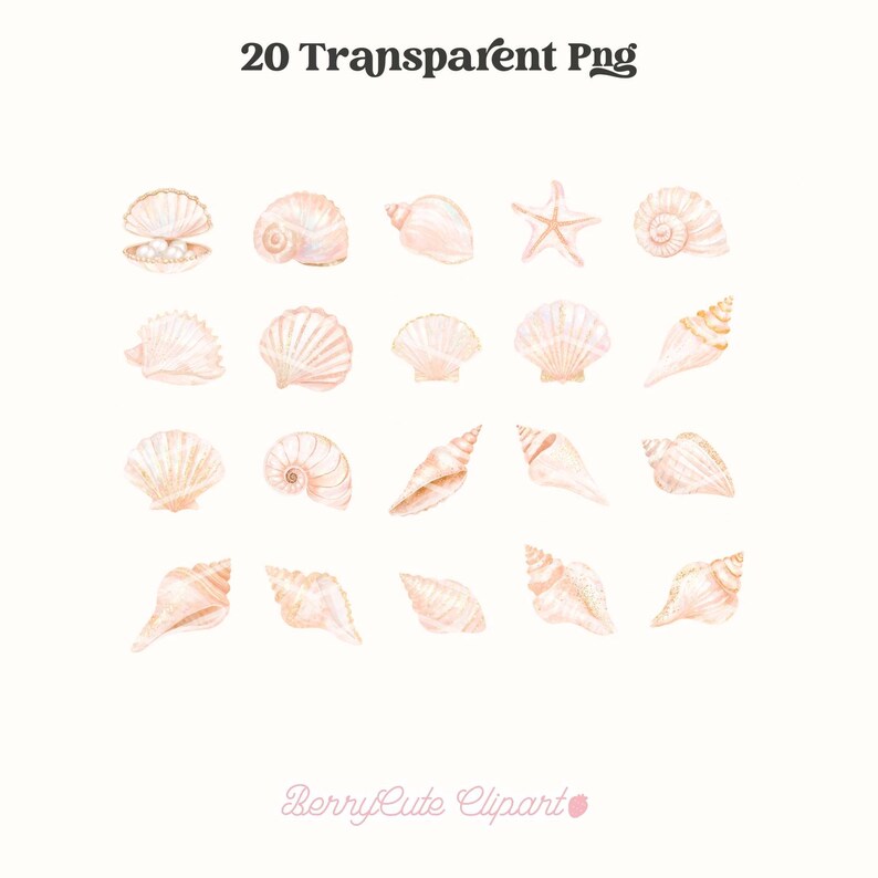 Peach Seashell Clipart Pack, Iridescent Beige Mermaid Shells Png ...