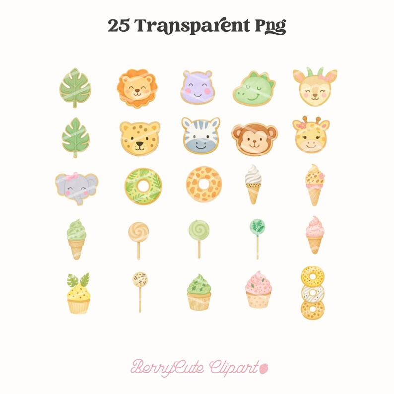 Safari Party Clipart, Animal Cookie Clipart, Safari Animals Clipart ...