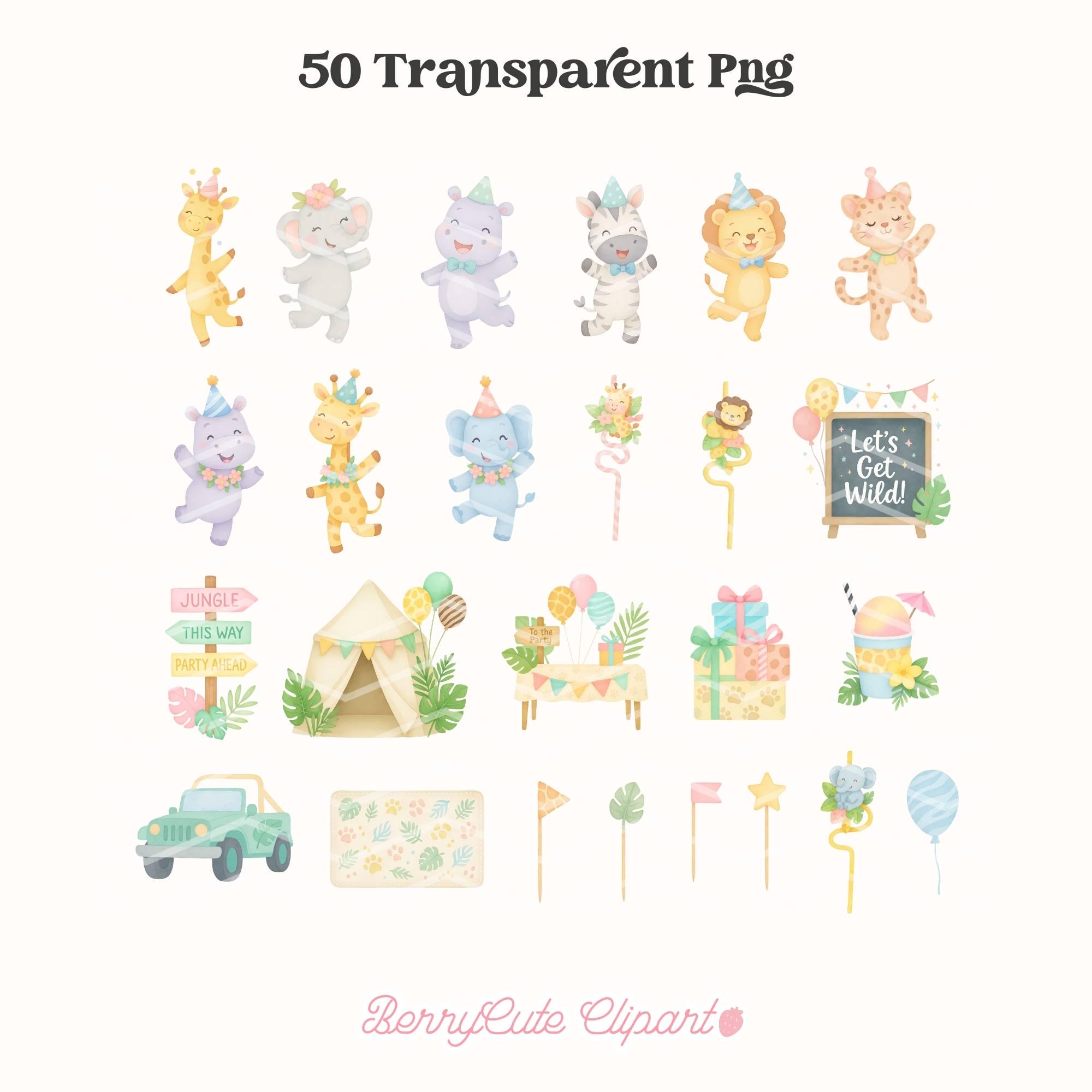 Safari Party Clipart Bundle, Watercolor Safari Animals, Jungle Birthday ...