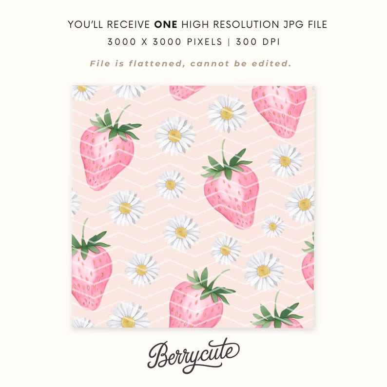 Strawberry Daisy Seamless Pattern, Pink Strawberry Pattern, Strawberry ...