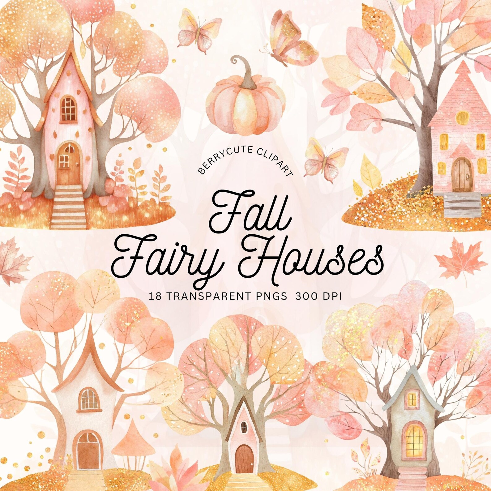 Autumn Fairy House Clipart Pack, Pumpkin Fairy House, Autumn Clipart ...