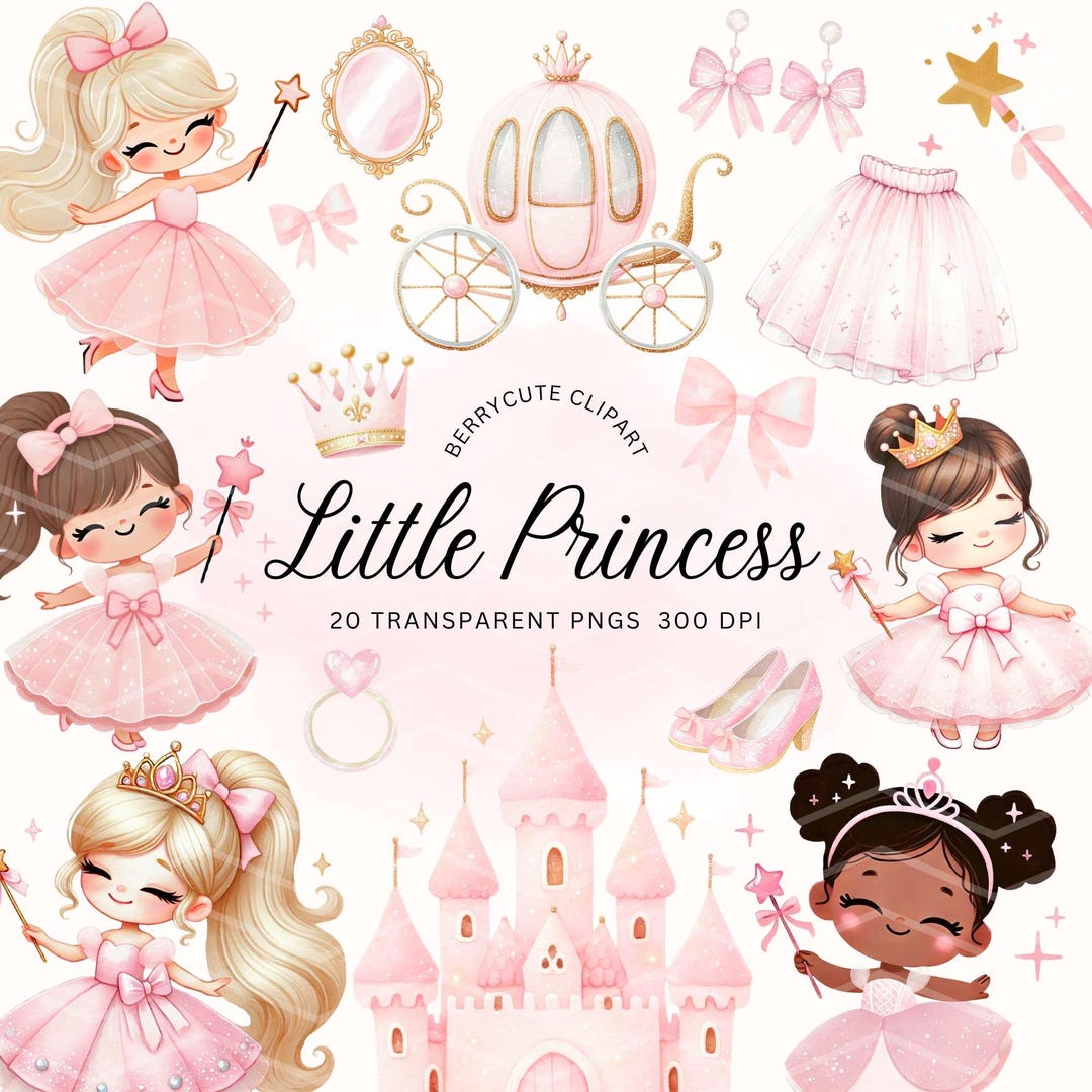 Pink Princess Clipart Pack, Cute Princess Png, Fairytale Clipart Bundle ...