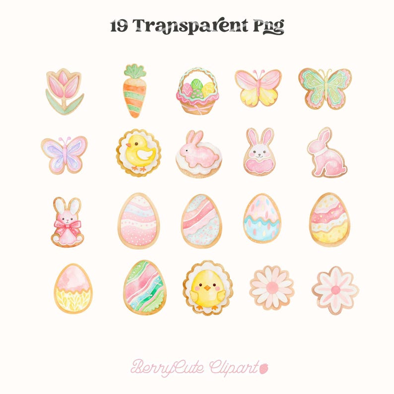 Easter Cookie Clipart Pack, Bunny Cookie Clipart, Easter Clipart ...