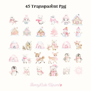 Pink Winter Wonderland Clipart Bundle, Pink Christmas Clipart, Winter ...