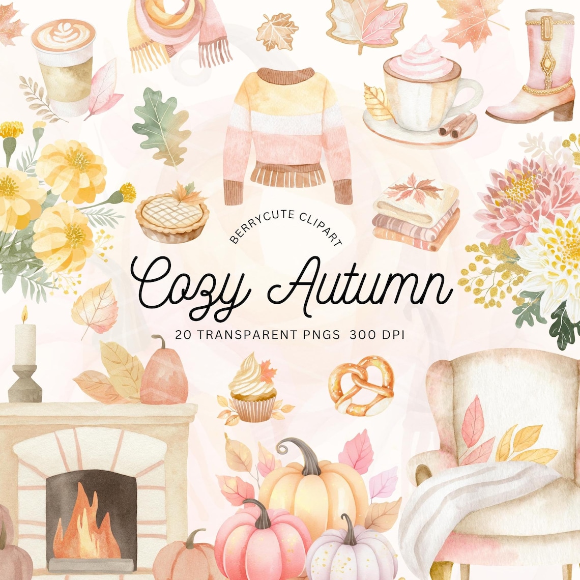 Fall Clipart Pack, Autumn Clipart Set, Cozy Autumn, Thanksgiving ...