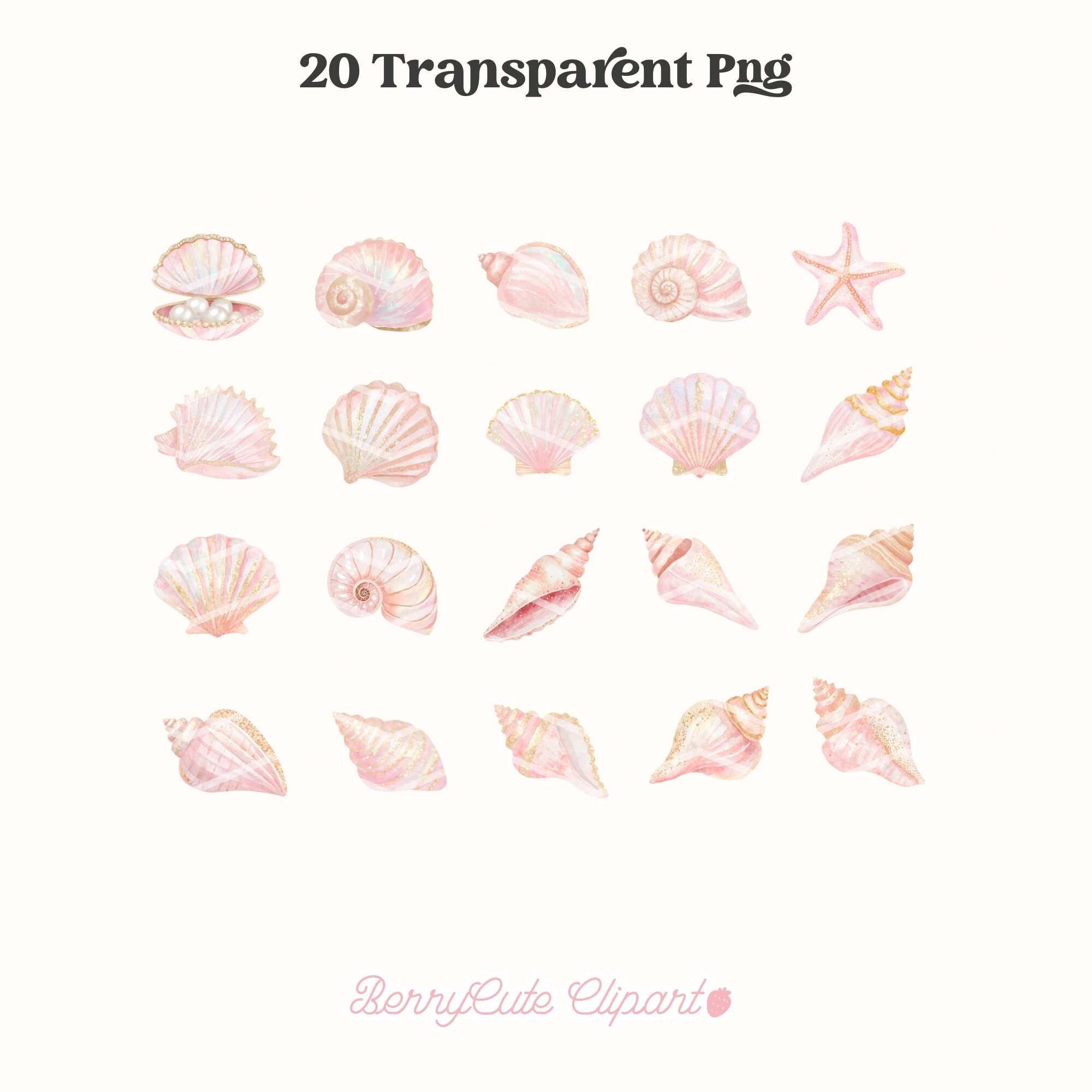 Pink Seashell Clipart Pack, Iridescent Pink Mermaid Shells Png ...