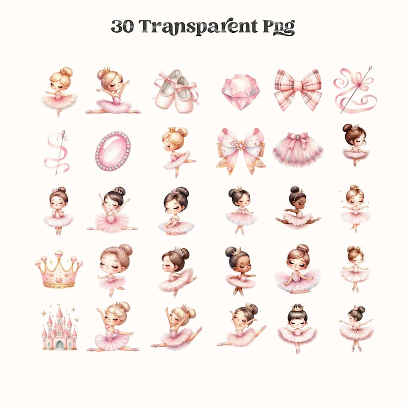 Princess Ballerina Clipart Pack, Pink Princess Clipart, Cute Ballerinas ...