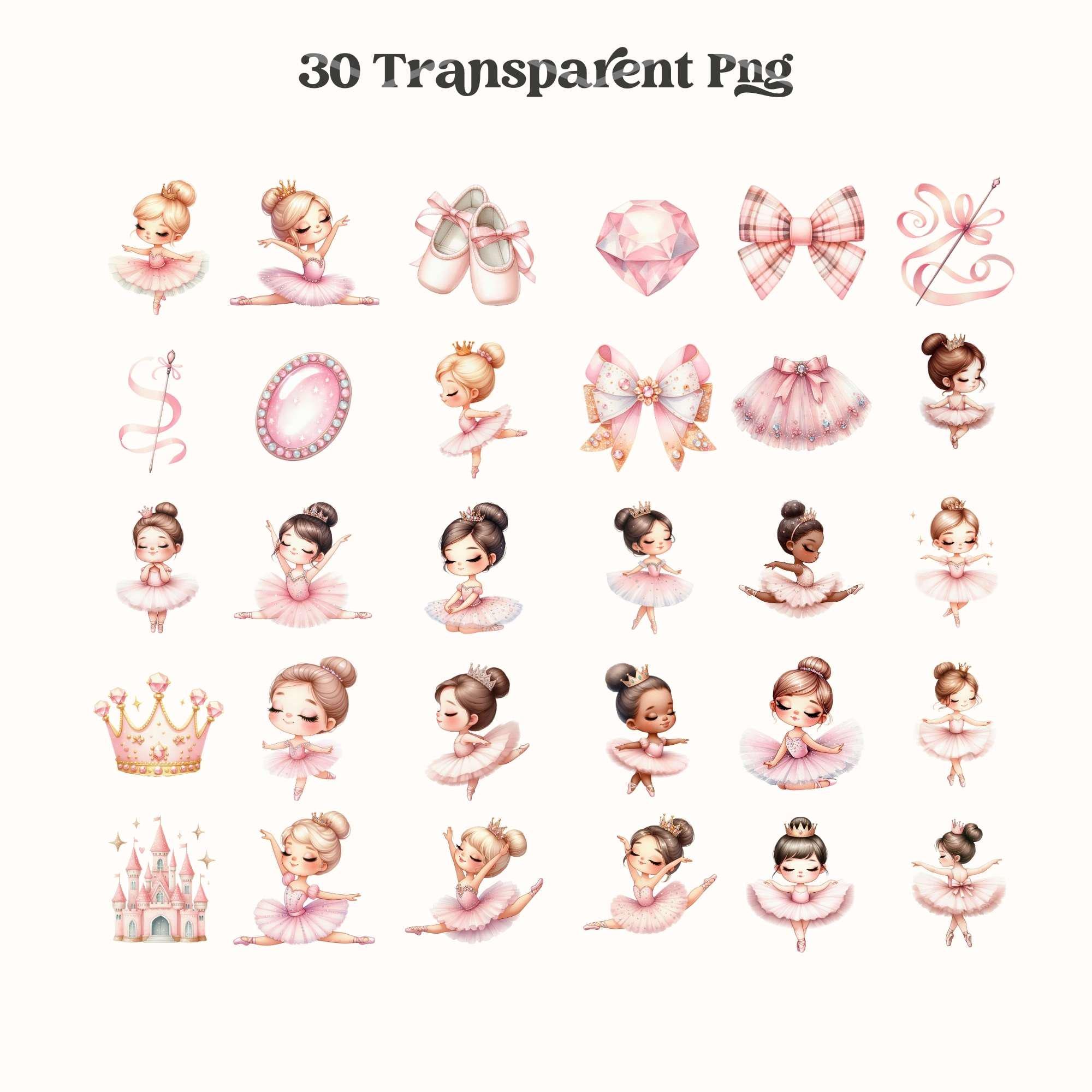 Princess Ballerina Clipart Pack, Pink Princess Clipart, Cute Ballerinas ...