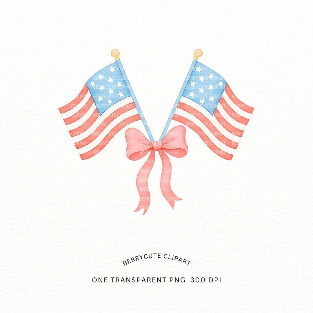 Preppy Patriotic Clip Art, American Flags With Bow PNG, Fourth of July ...