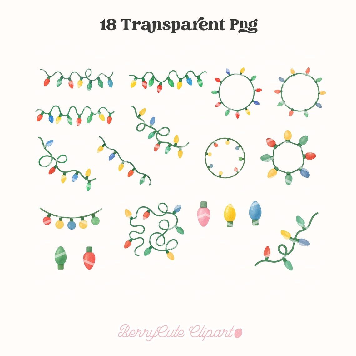 Watercolor Christmas Lights Clipart, Holiday Lights Clipart, Cute ...