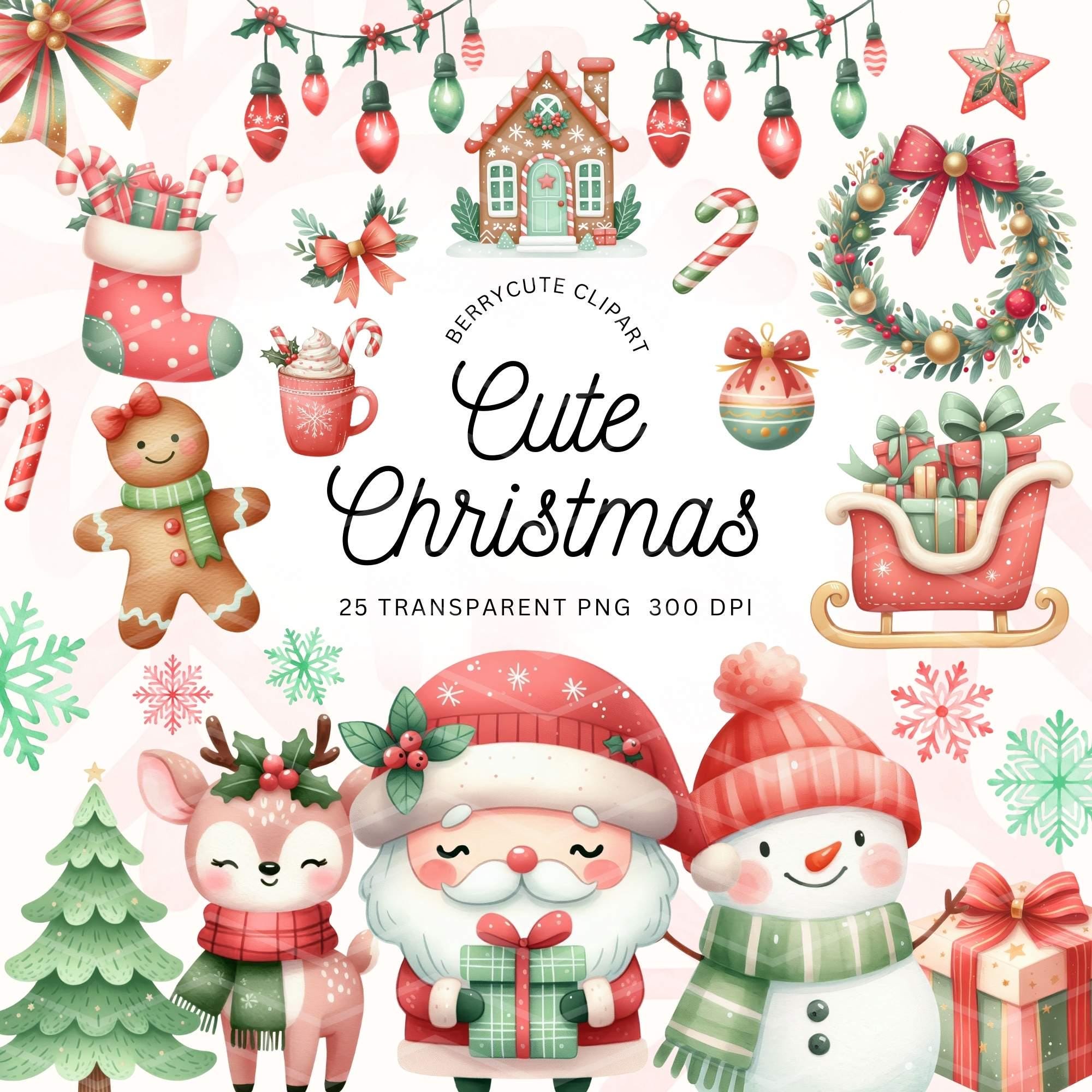 Whimsical Christmas Clipart Pack, Cute Christmas Clipart, Snowman ...