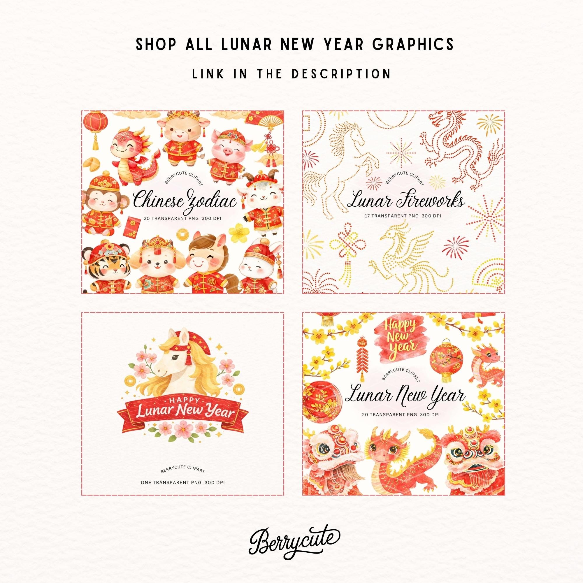 Chinese Zodiac Clipart Set: Year of the Horse, Lunar New Year PNG ...