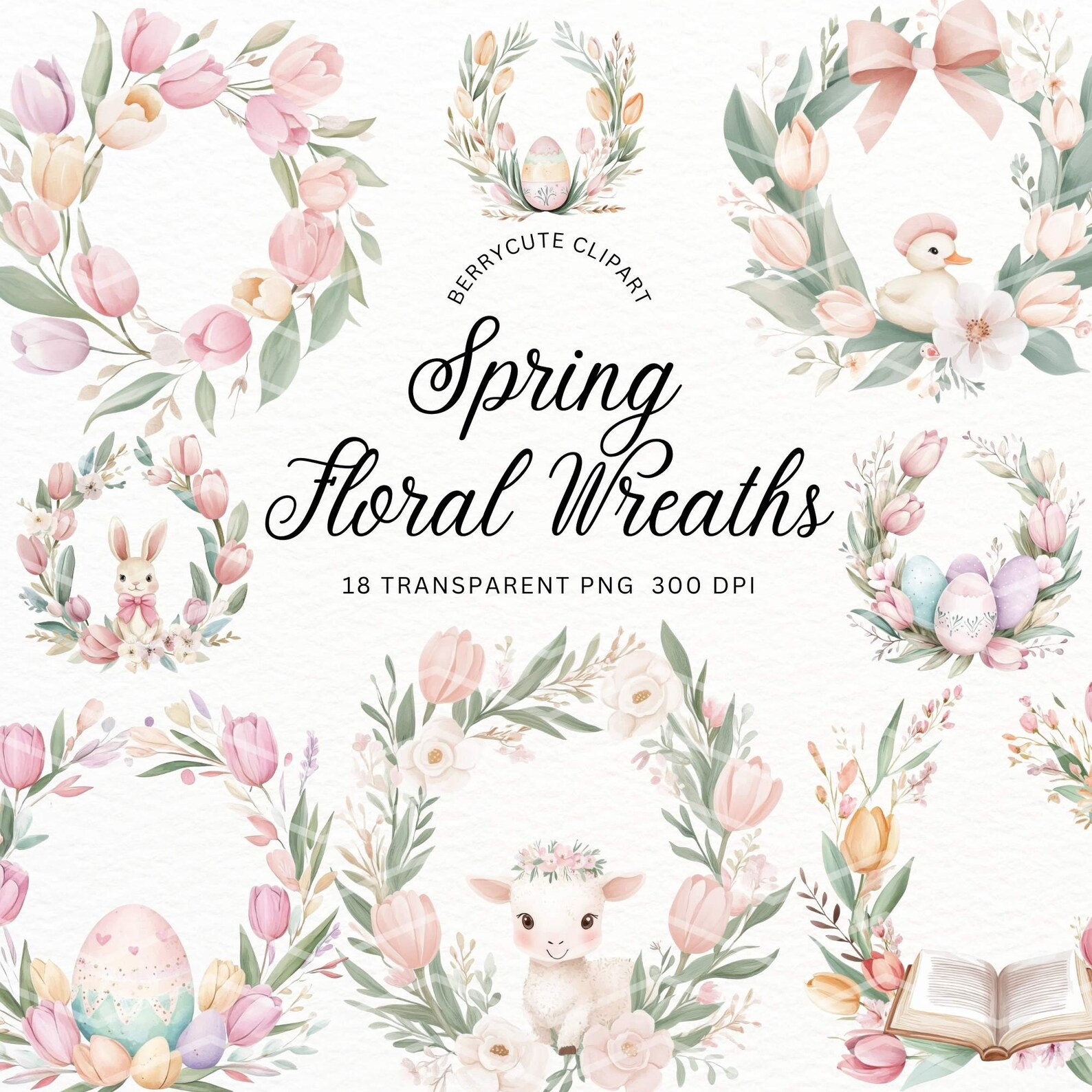 Spring Floral Wreath Clipart Pack, Flower Wreaths Png, Spring ...