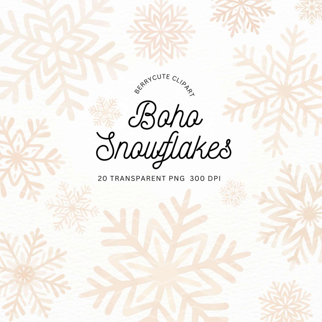 Watercolor Snowflake Clipart Pack, Beige Snowflake Clipart, Boho Winter ...