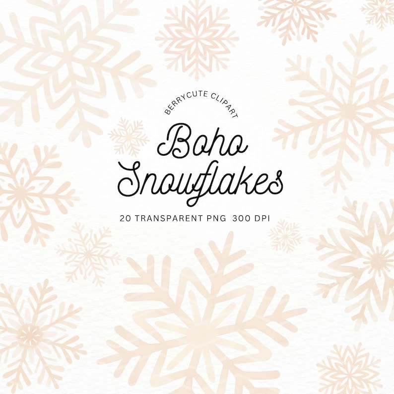 Watercolor Snowflake Clipart Pack, Beige Snowflake Clipart, Boho Winter ...