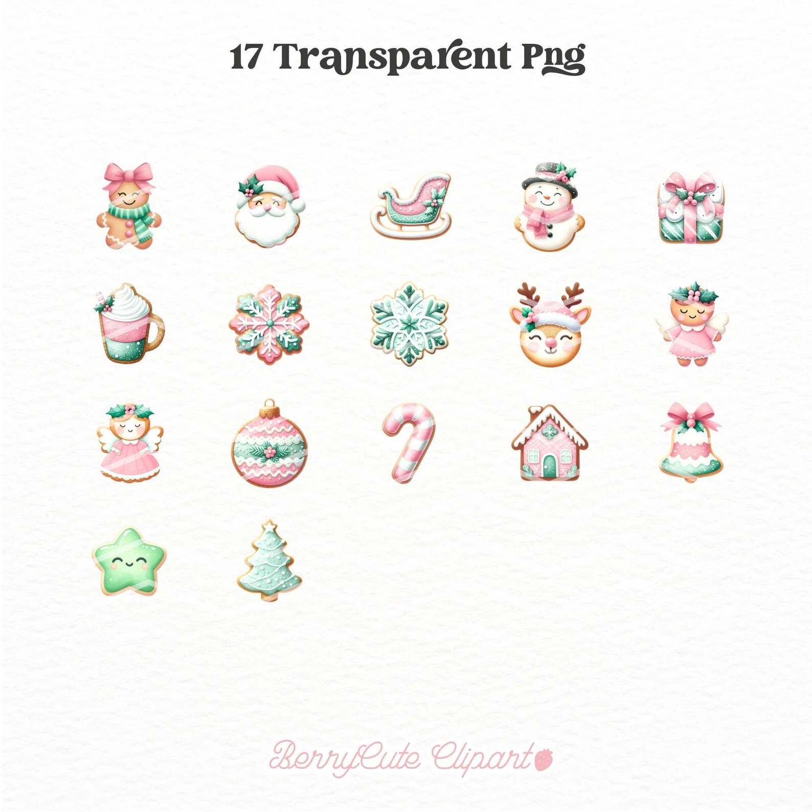Pastel Gingerbread Clipart Pack, Pastel Christmas Clipart, Christmas ...