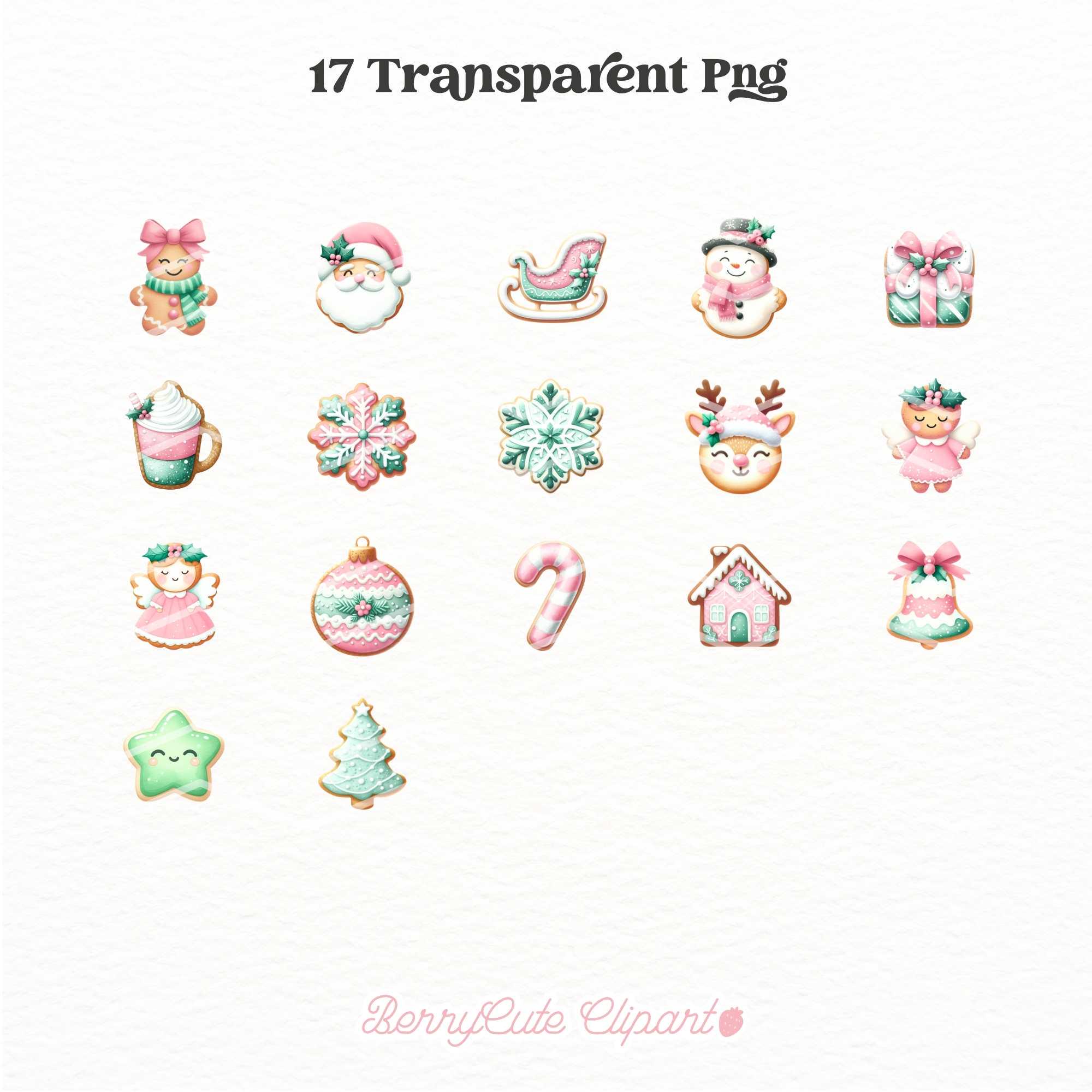 Pastel Gingerbread Clipart Pack, Pastel Christmas Clipart, Christmas ...
