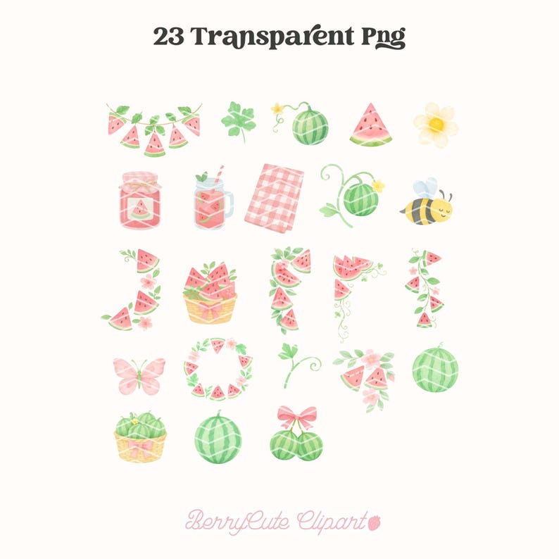 Watermelon Clipart Set, Summer Fruit Clipart, Watercolor Watermelon Png ...