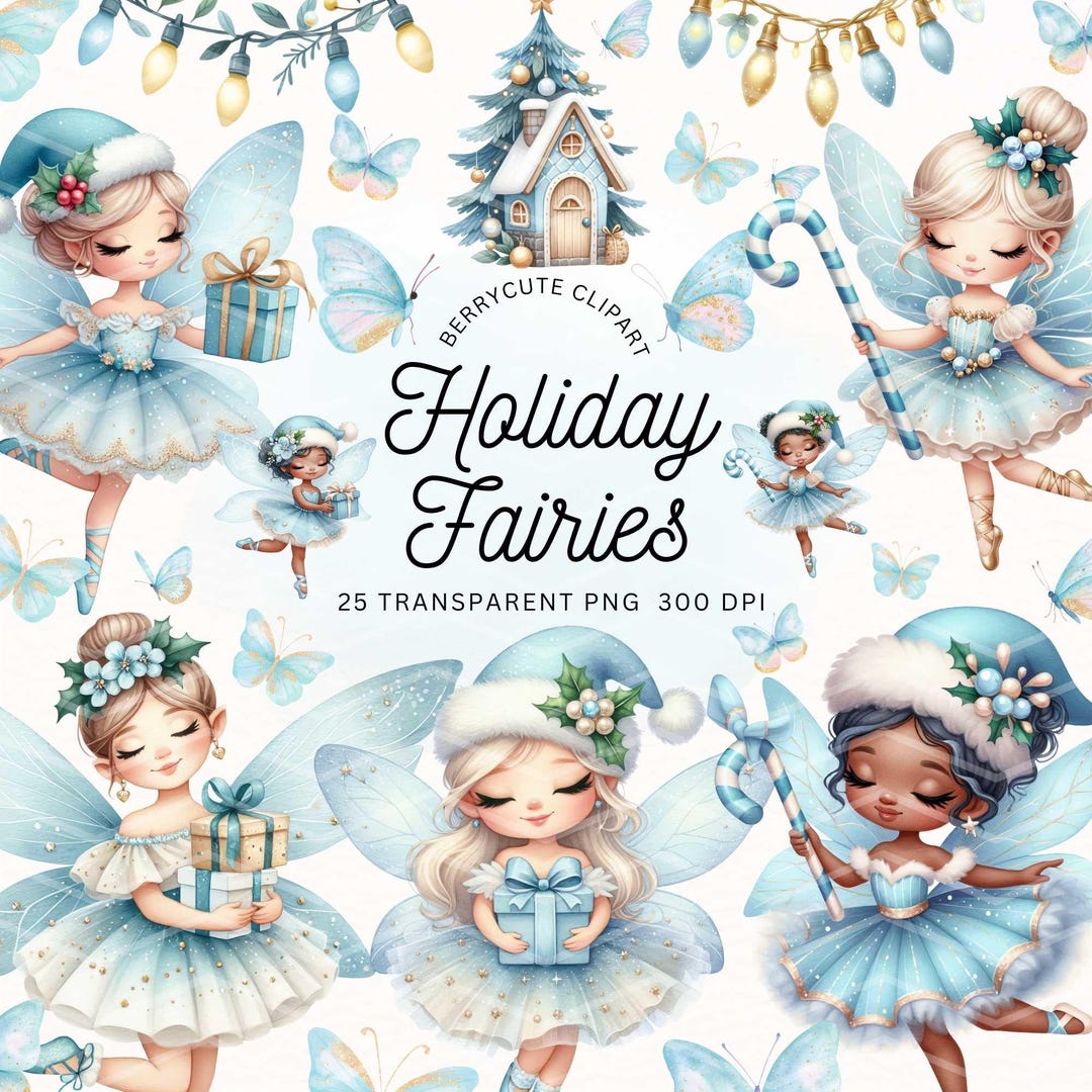 Christmas Fairy Clipart Bundle, Winter Fairy Clipart, Blue Holiday ...