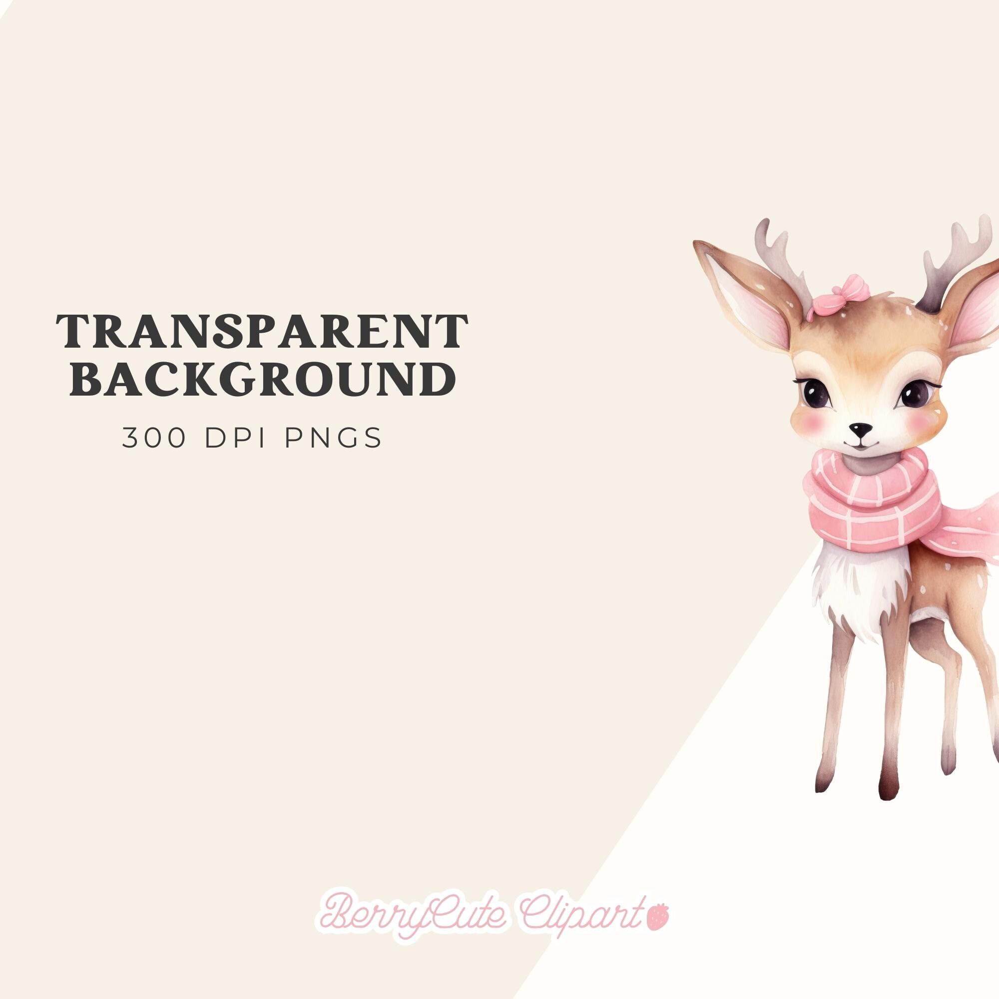 Winter Deer Clipart Pack, Deer Clipart, Pink Deer PNG, Winter ...