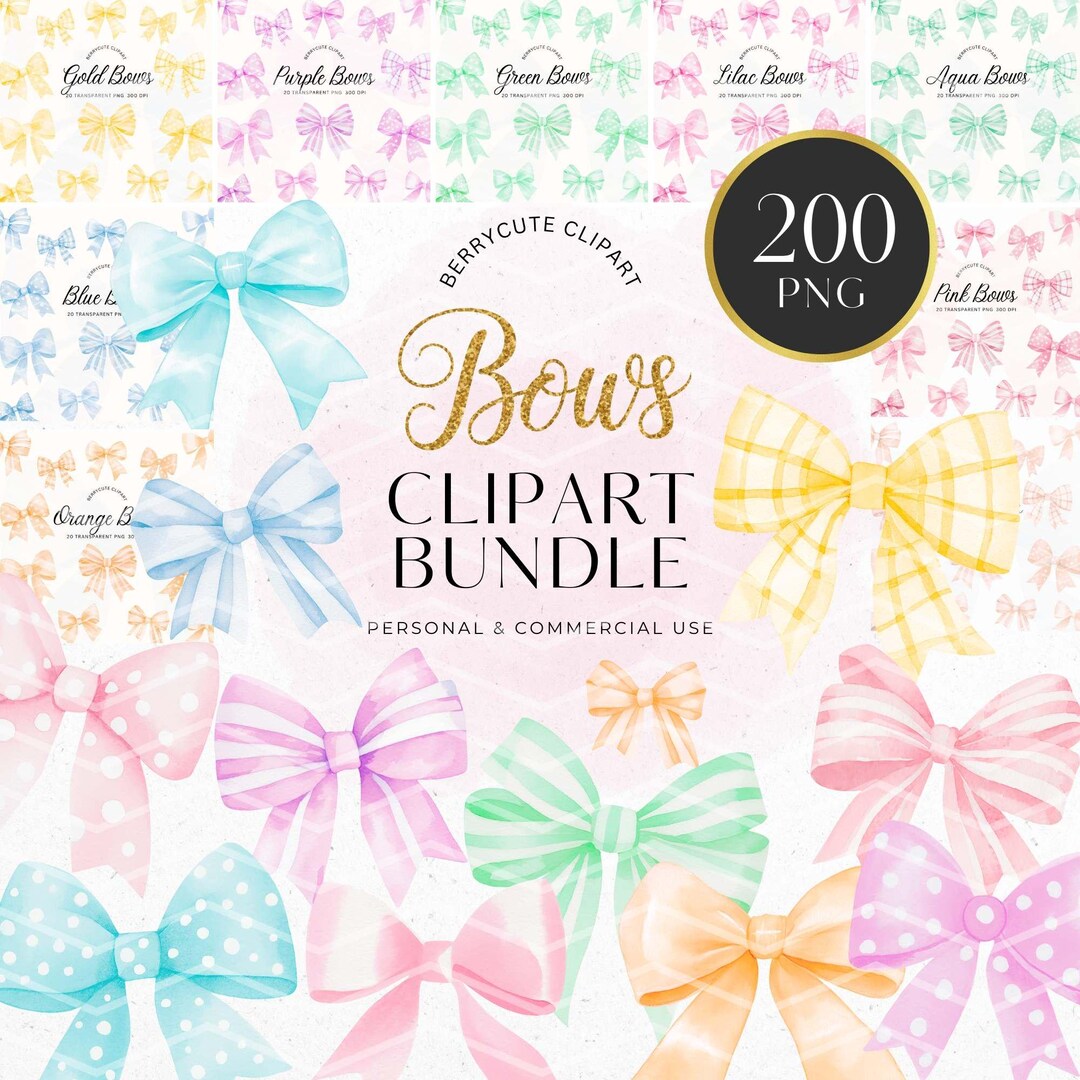 200 Bow Clipart Mega Bundle, Cute Coquette Clipart, Pink Bows Png ...