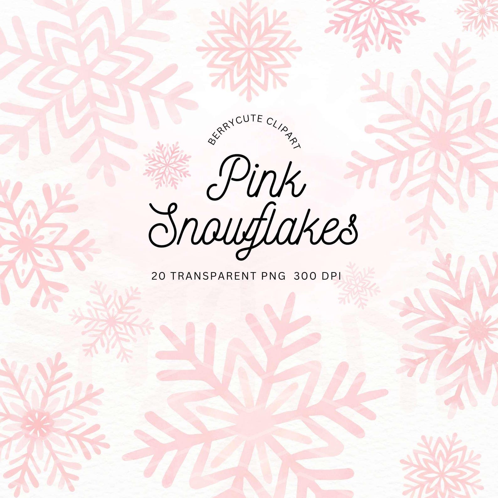 Pink Snowflakes Clipart Pack, Watercolor Winter Snowflake, Christmas ...