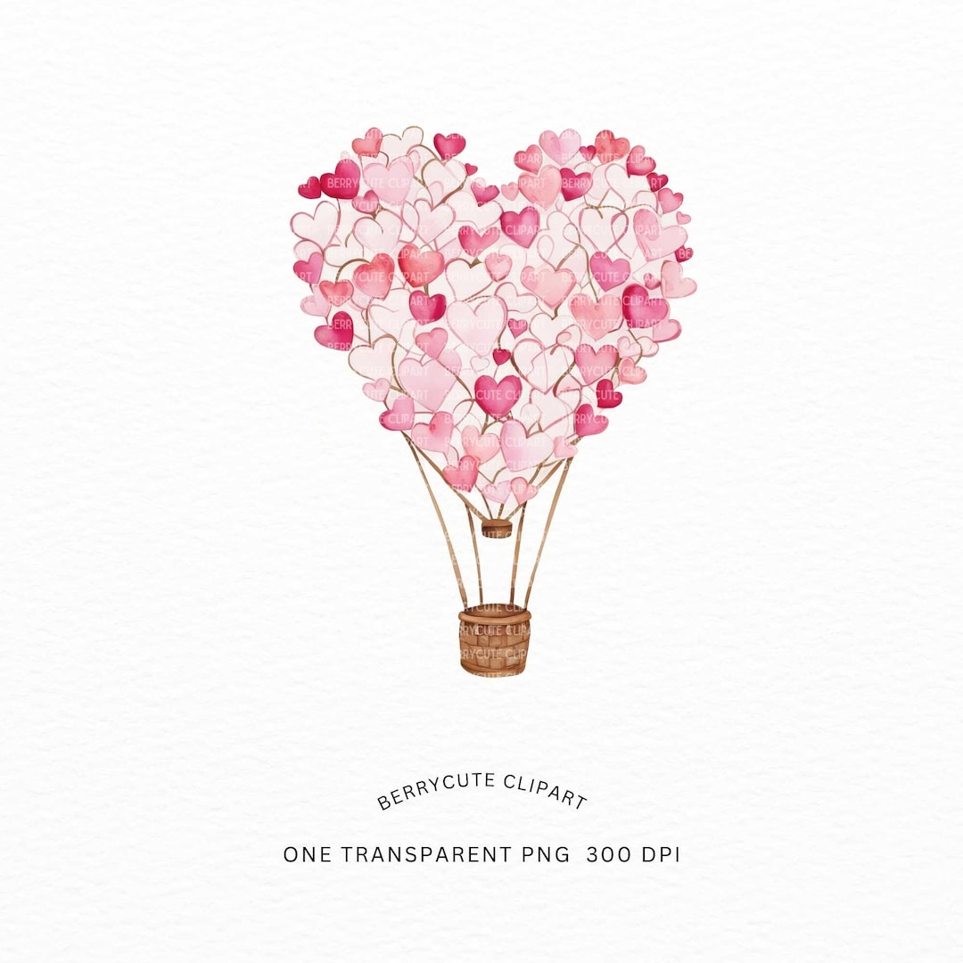 Heart Hot Air Balloon Clipart: Valentine Balloon PNG, Love is in the ...