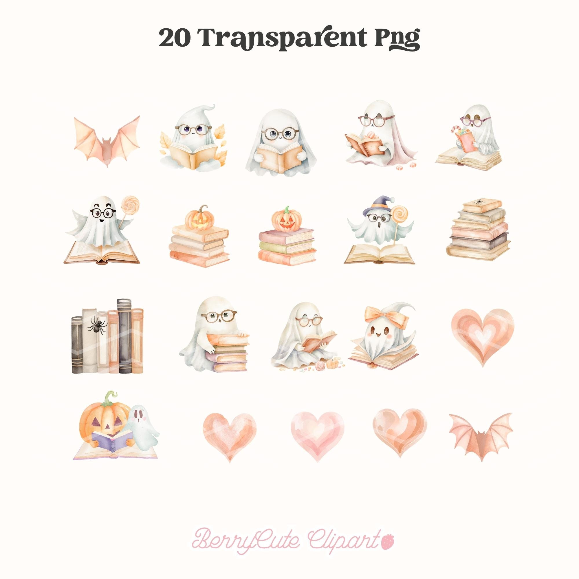 Reading Ghost Clipart Pack, Ghost Reading Books PNG, Bookish Ghost ...