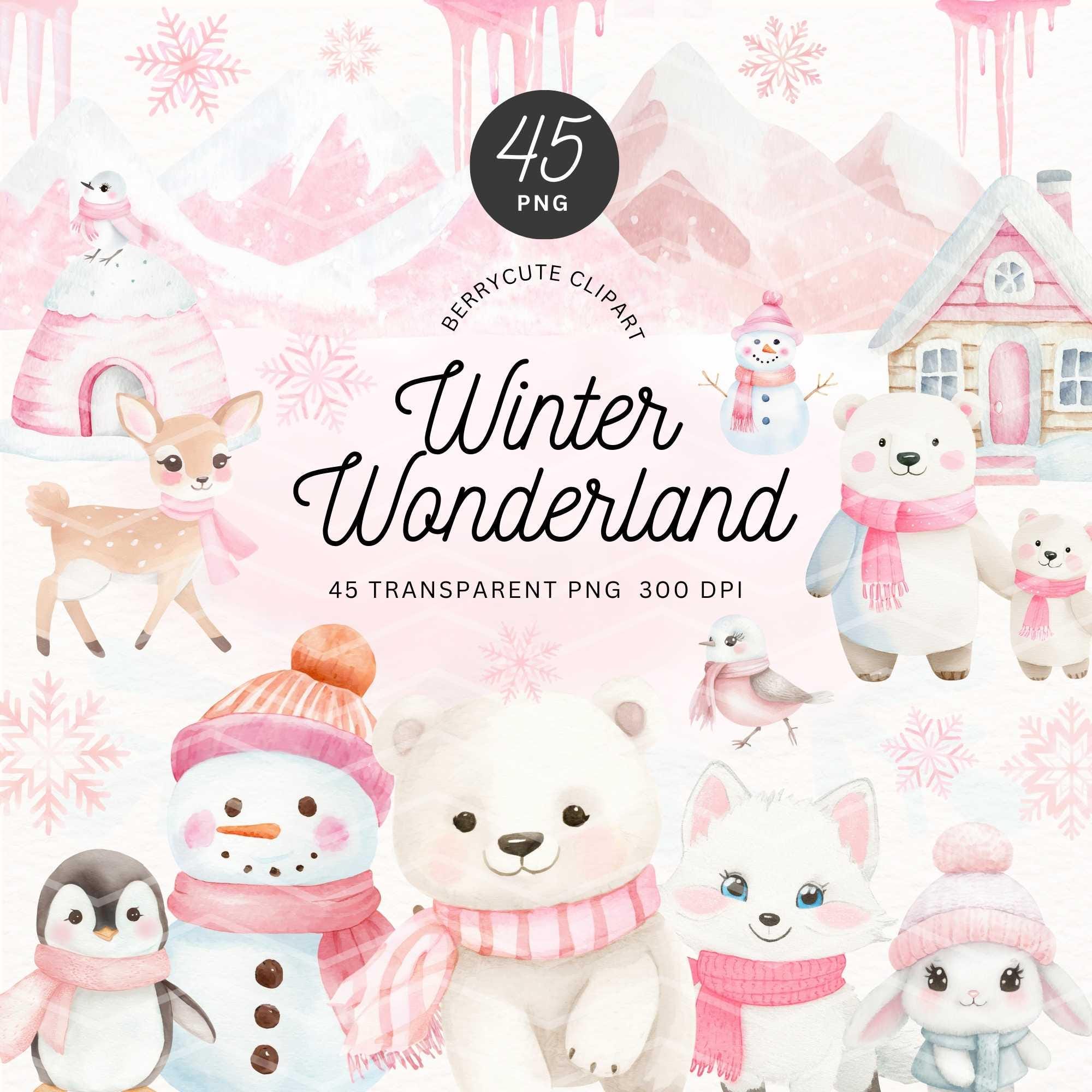 Pink Winter Wonderland Clipart Bundle, Pink Christmas Clipart, Winter ...