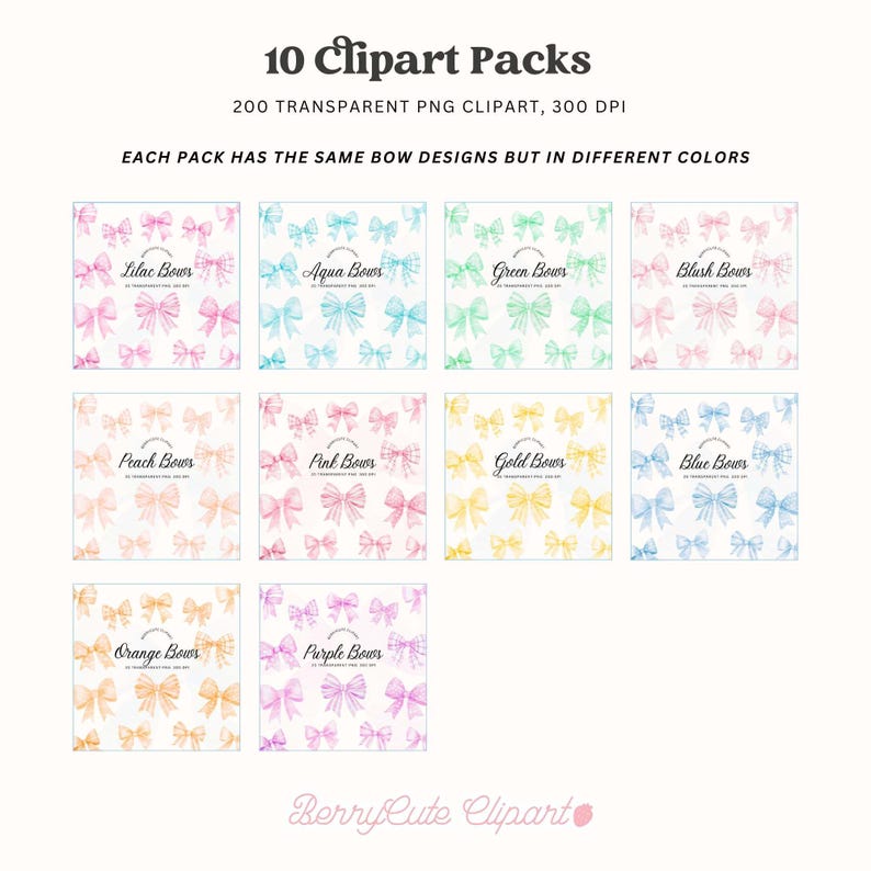 200 Bow Clipart Mega Bundle, Cute Coquette Clipart, Pink Bows Png ...