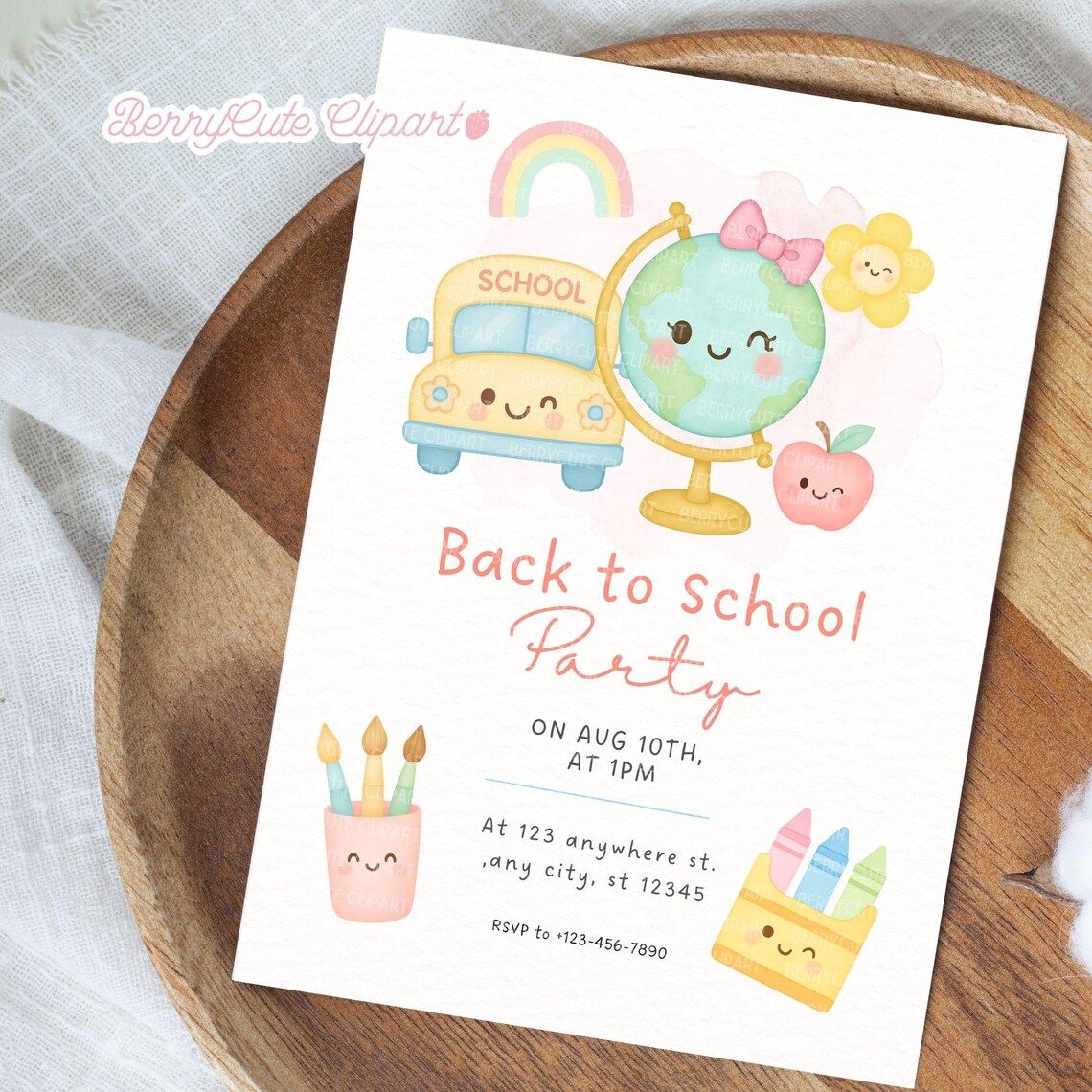Kawaii School Clipart Set, Back to School Clipart, Groovy School ...