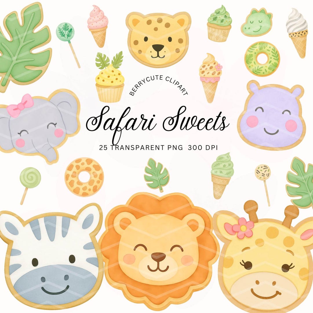 Safari Party Clipart, Animal Cookie Clipart, Safari Animals Clipart ...