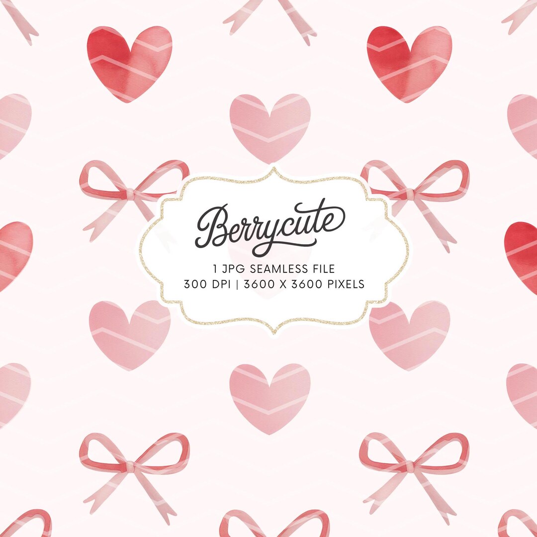 Bows and Hearts Seamless Pattern, Valentine Digital Paper, Love ...