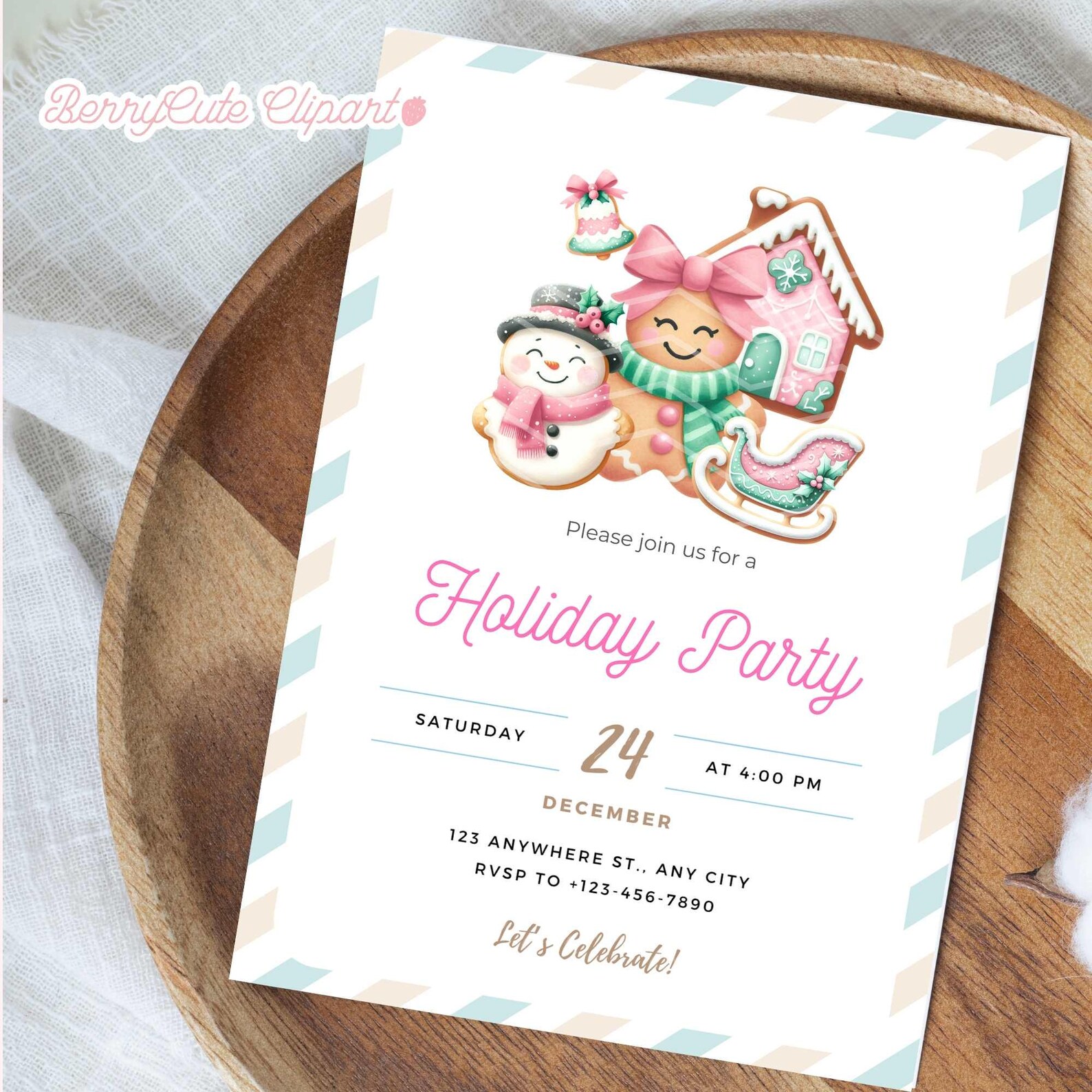 Pastel Gingerbread Clipart Pack, Pastel Christmas Clipart, Christmas ...
