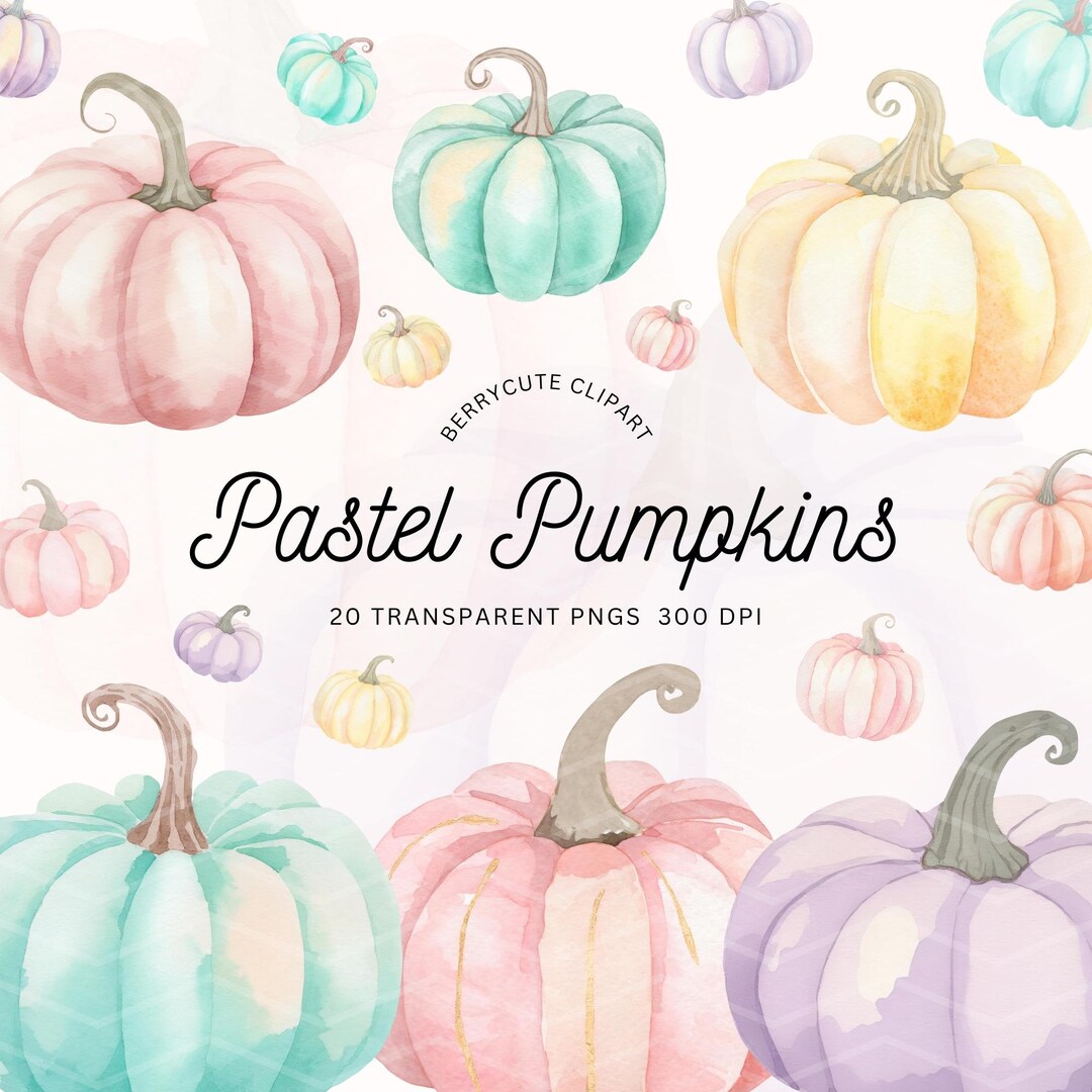 Watercolor Pastel Pumpkin Clipart Pack, Pink Halloween Png, Cute ...
