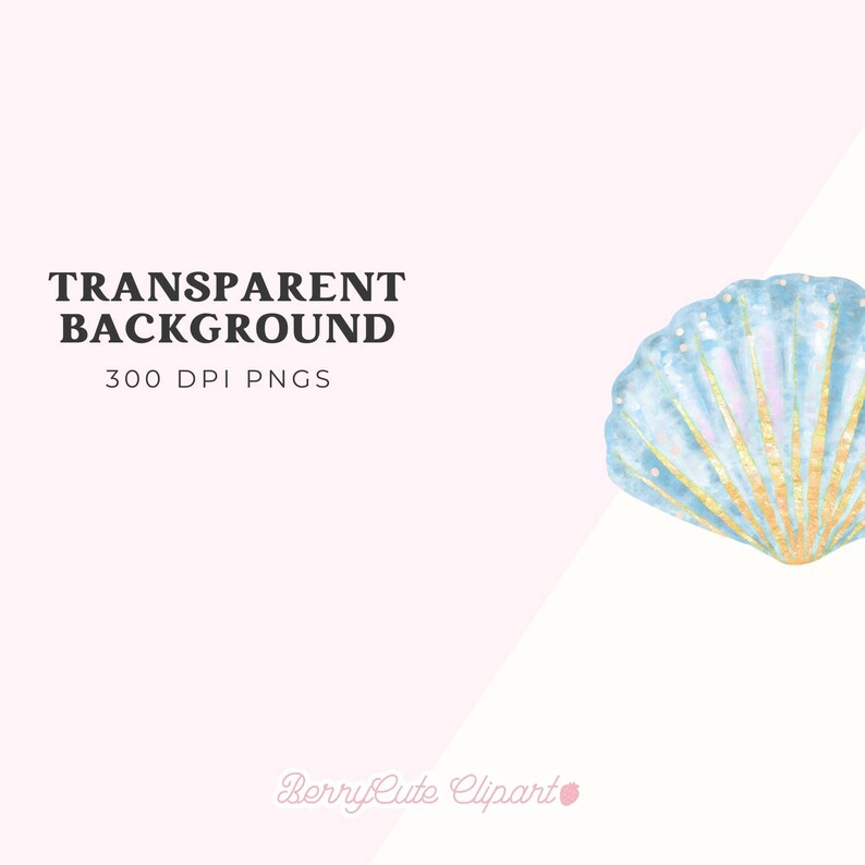 Blue Watercolor Seashell Clipart Pack, Iridescent Mermaid Shells Png ...