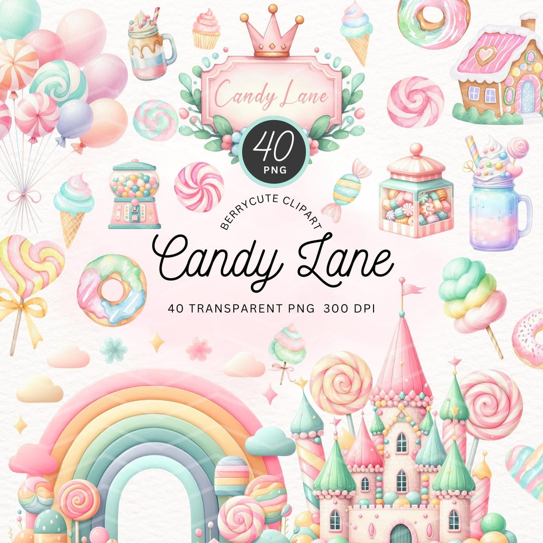 Candyland Clipart Pack, Pastel Candy Land Clipart, Lollipop Clipart ...