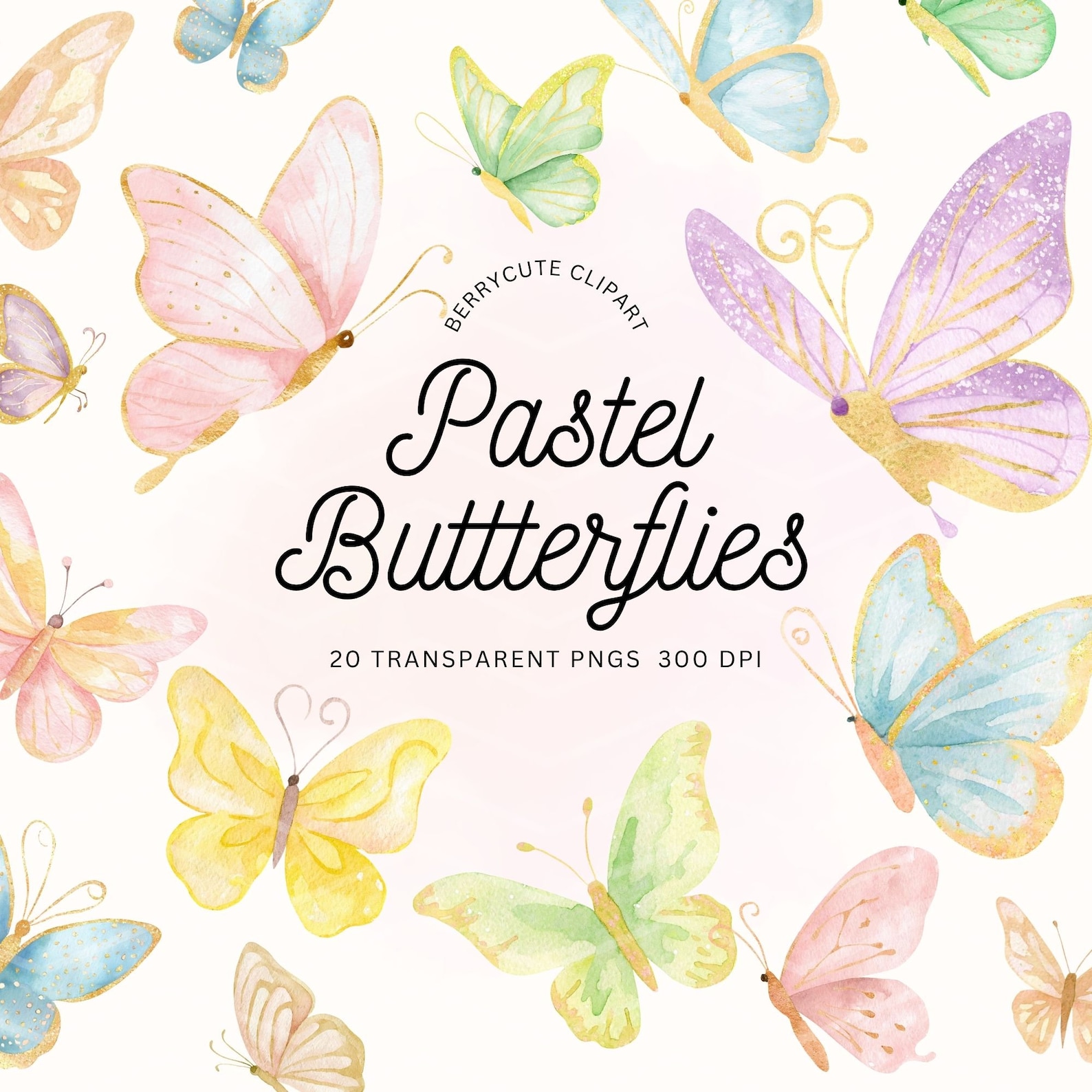 Pastel Butterfly Clipart Pack, Pink Gold Butterfly Clipart, Butterfly ...