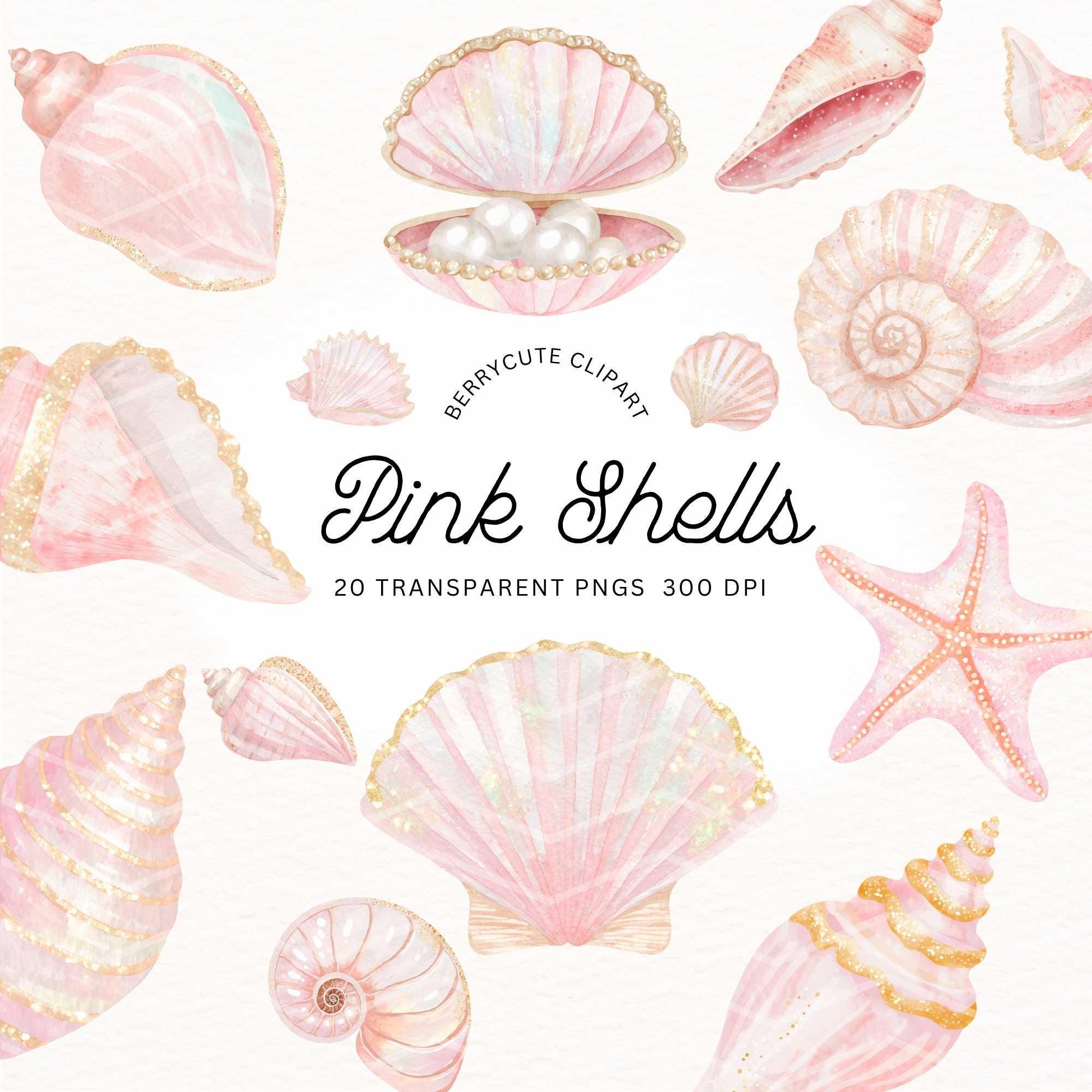 Pink Seashell Clipart Pack, Iridescent Pink Mermaid Shells Png ...
