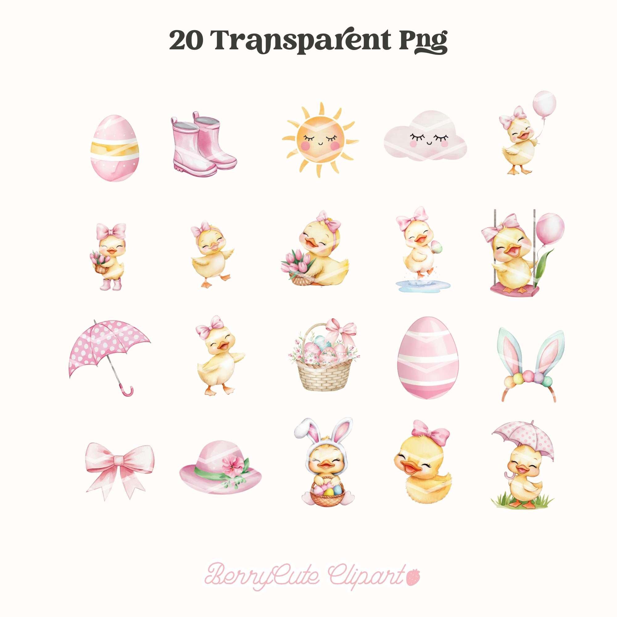 Spring Ducks Clipart Pack, Easter Duck Clipart, Pink Girl Ducks, for ...